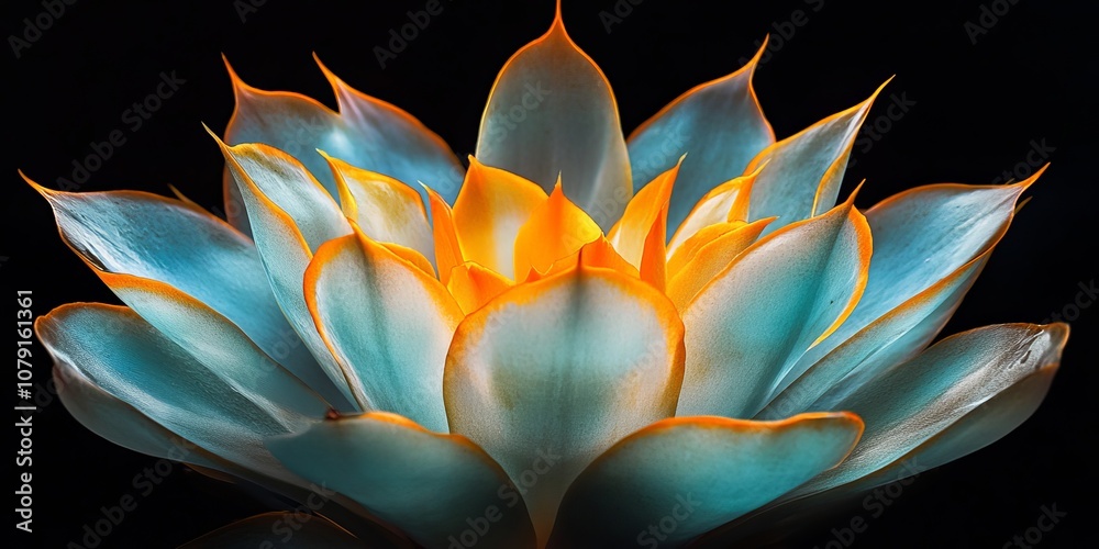This stunning macro shot showcases a vibrant orange and teal lotus ...