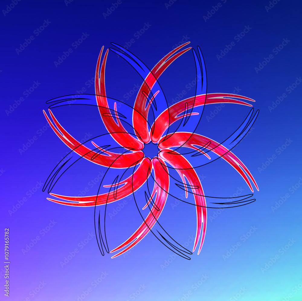 An eight-pointed red disk on a colored gradient background. The red ...