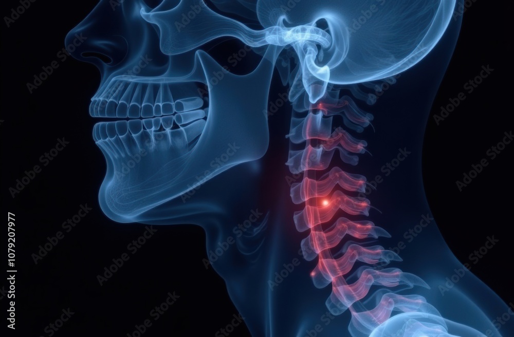 X-ray of throat and spine showing trachea and cervical vertebrae Stock ...