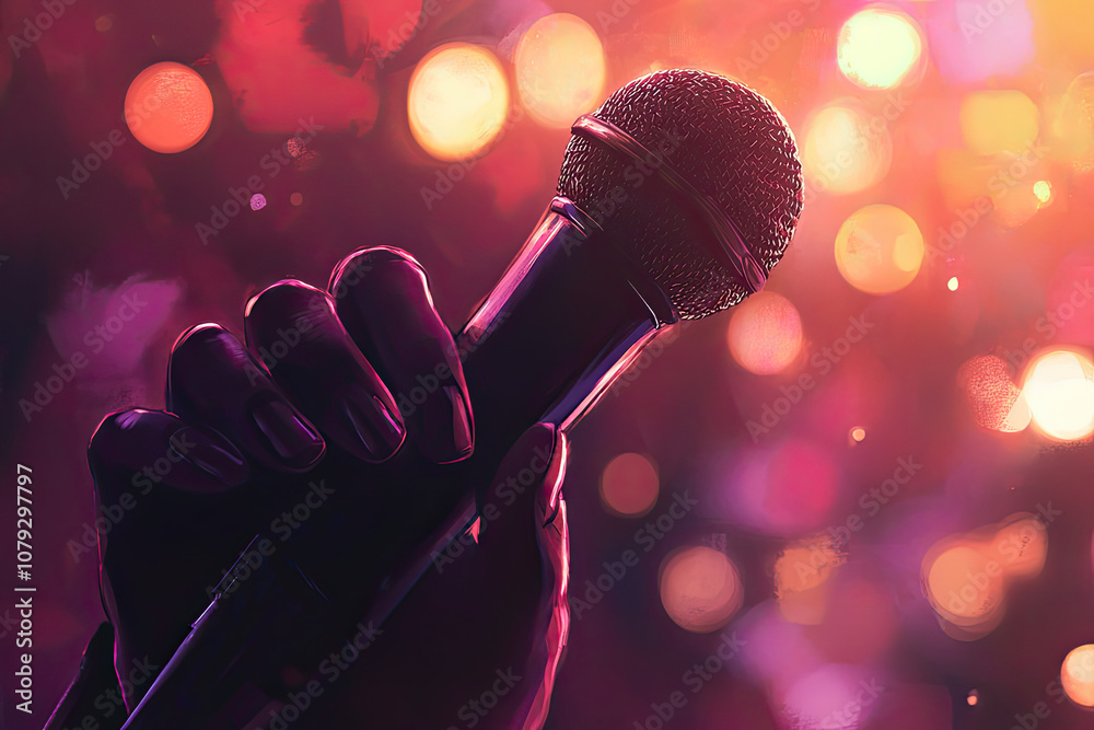 microphone with bokeh light background, background for poster design ...