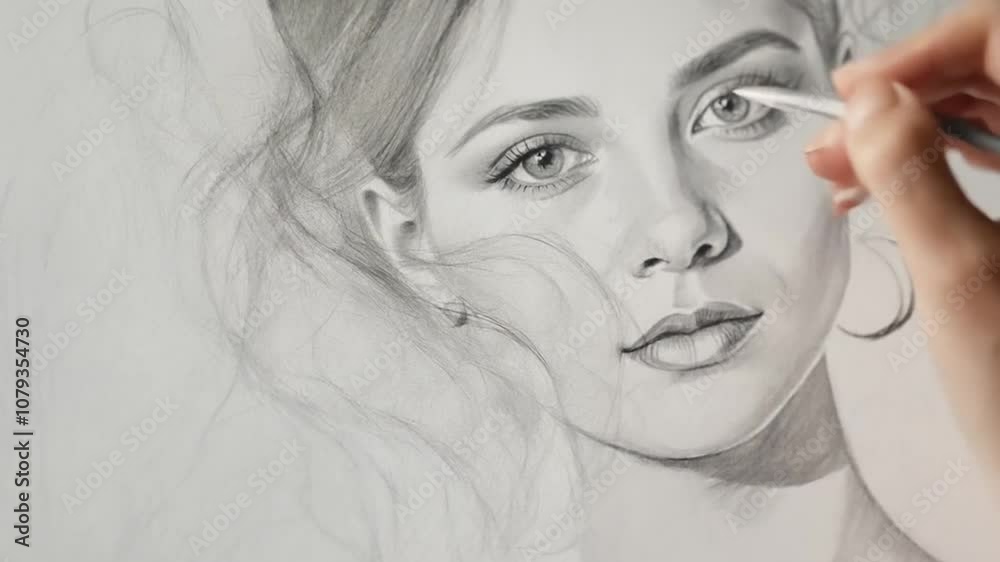 Close-up Drawing of a Visage in Progress With Detailed Facial Features ...