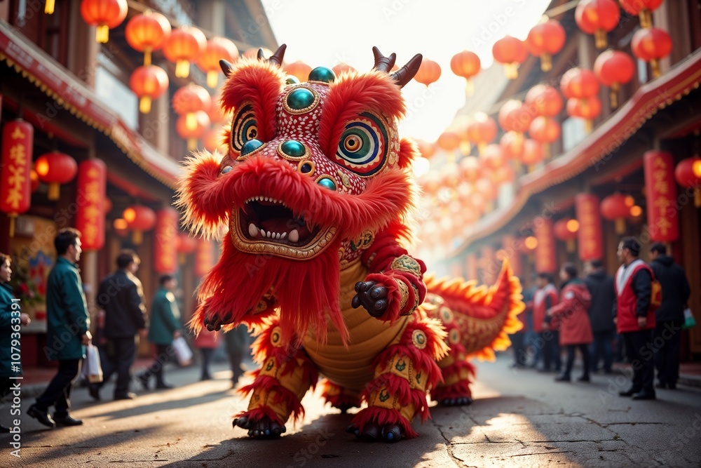 Dragon Parade, grand and lively style, massive dragon puppet winding ...