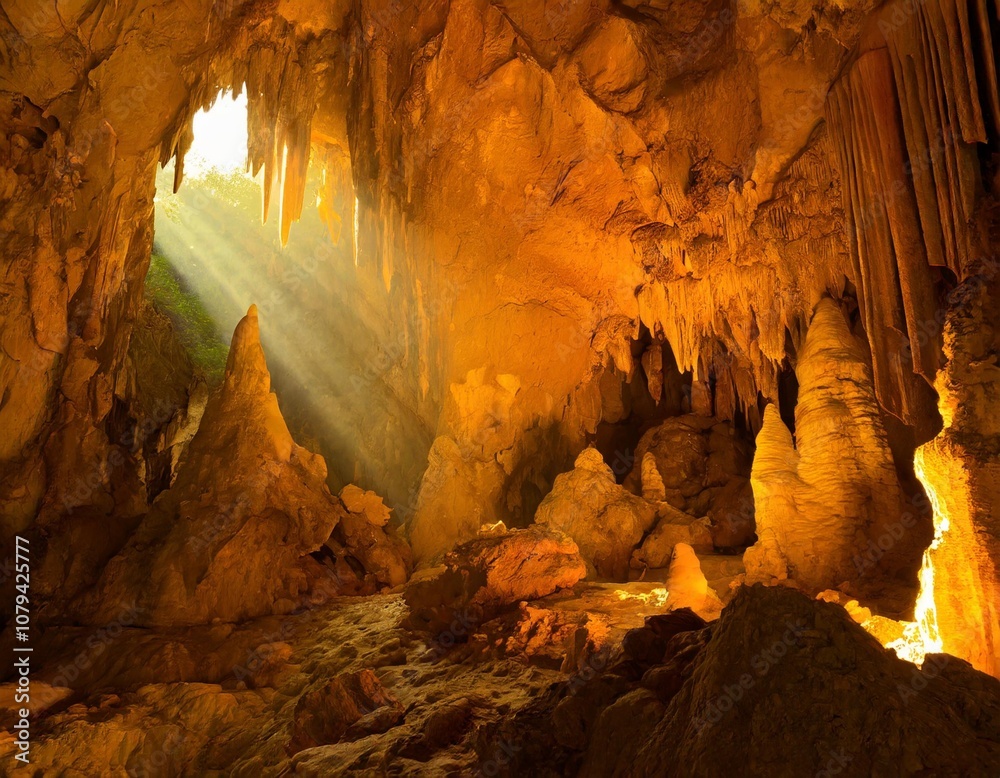 Ancient Limestone Caves With Stalactites and Stalagmites Forming ...