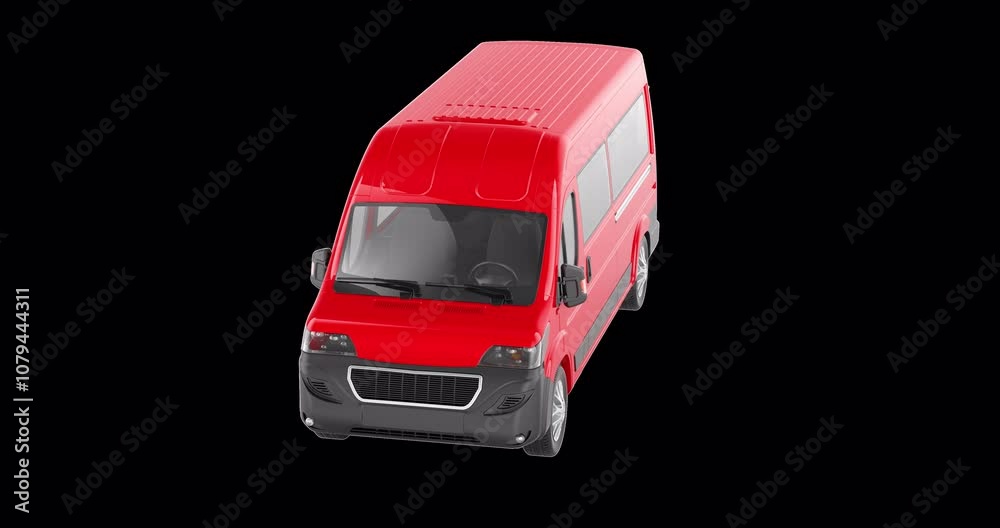 Red minibus, microbus animation, seamlessly loopable. 3D rendering ...