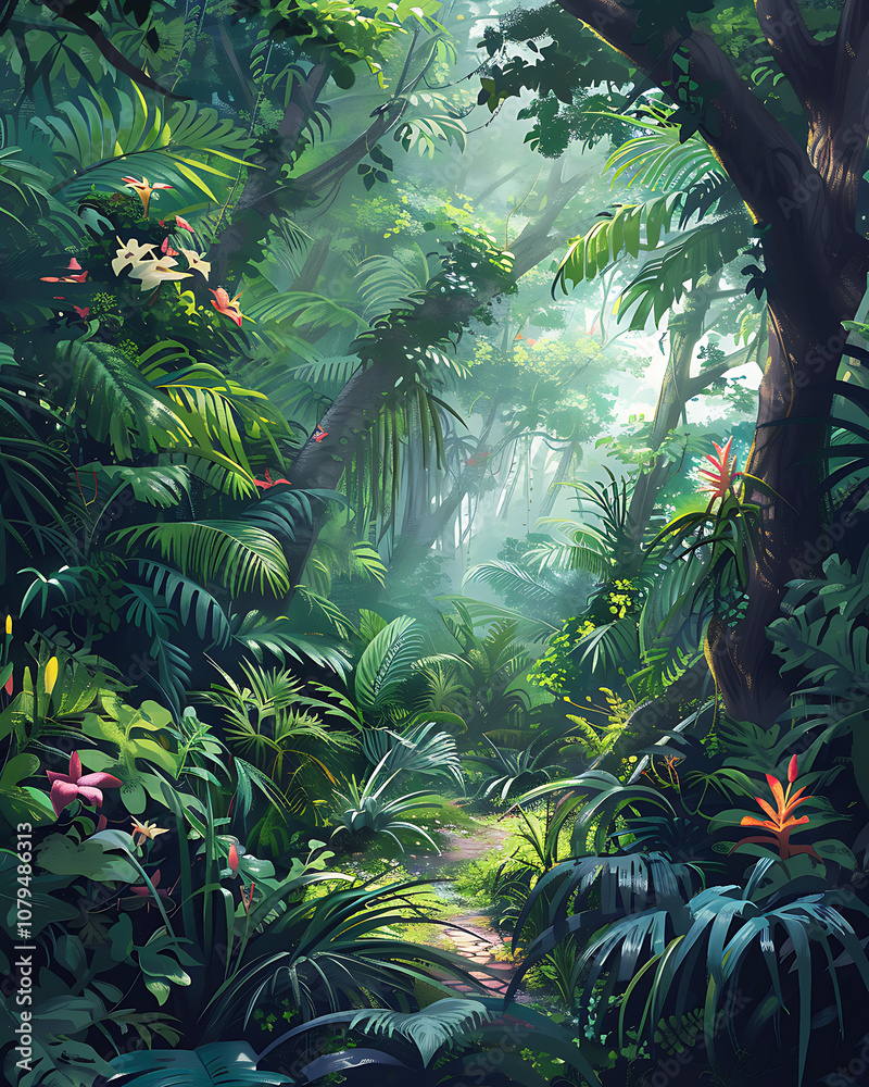 A Dense Jungle with Thick Foliage and Towering Trees, Embodying the ...