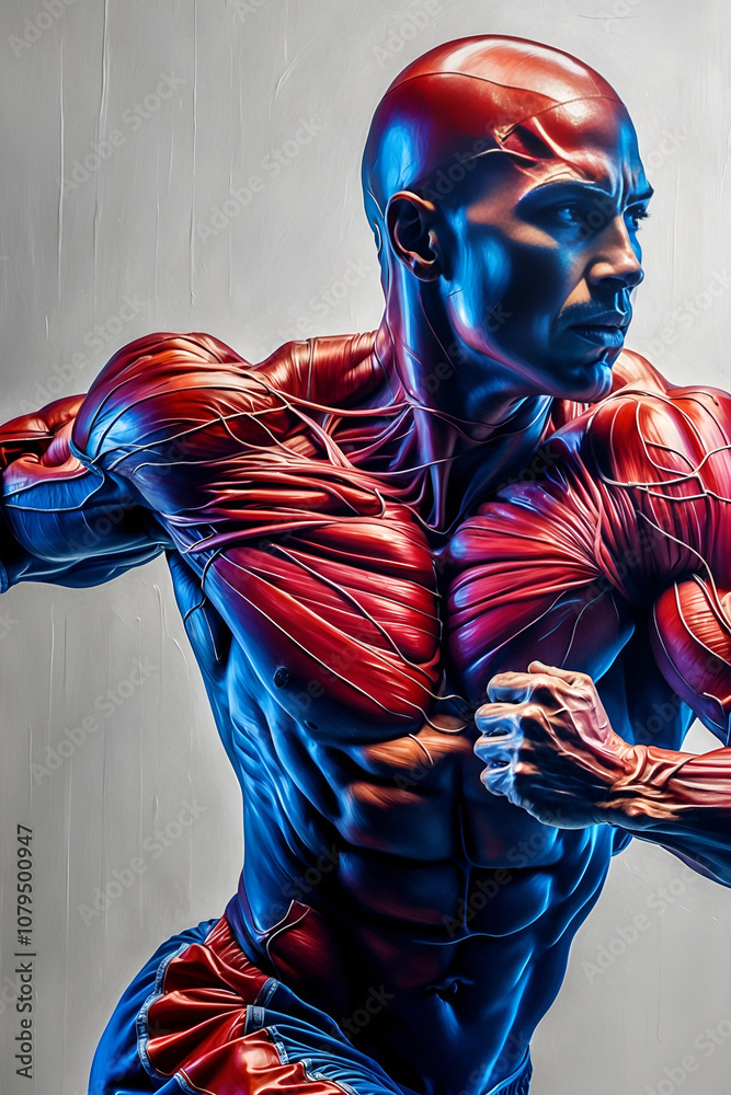 physical fitness. Muscles ripple beneath taut skin, veins pulsating ...