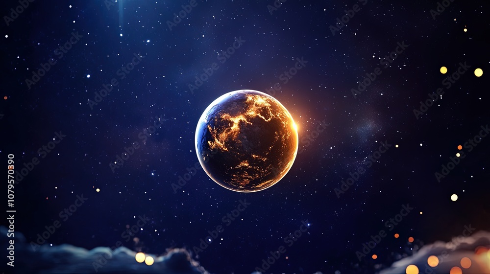 Minimal Cosmic Dream with Glowing Planet and Faint Stars in Vast Indigo ...