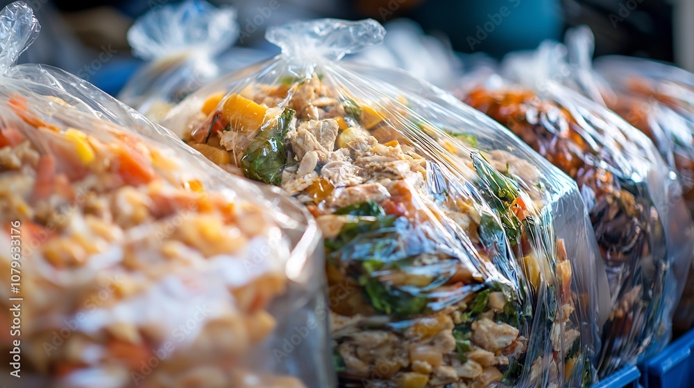 Leftover Food Packaged in Containers for Donation to Charitable ...