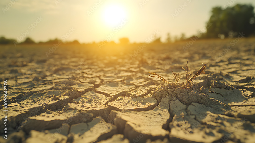 dry drought field farm dead plants barren landscape. sun blazes ...