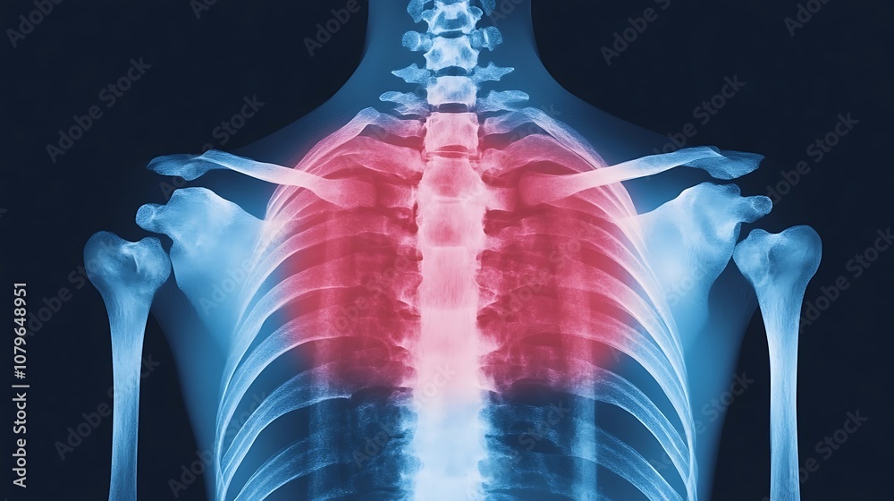 Detailed x ray image showing the skeletal structure of the thoracic ...