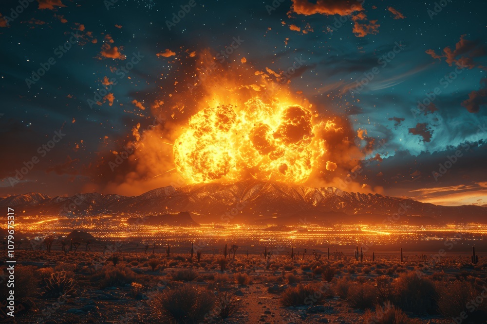 Nuclear Explosion Mushroom Cloud Night Desert Cinematic Effects ...