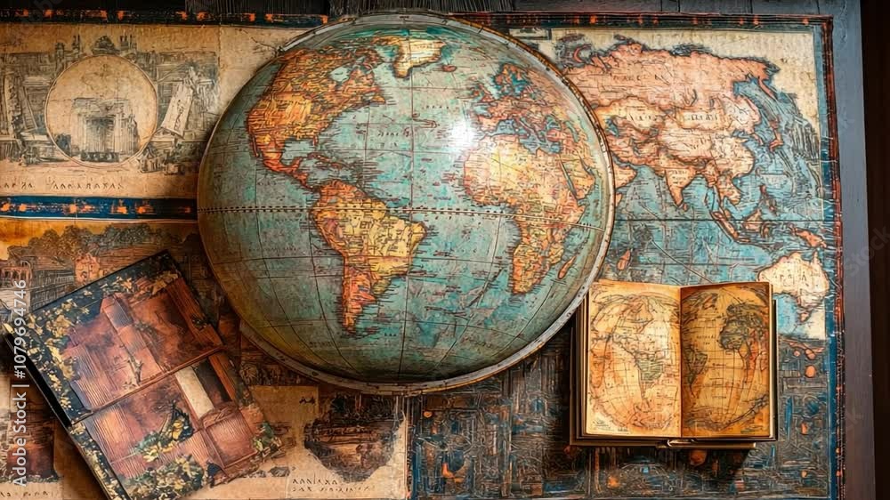 Antique Globe and Vintage Maps: A captivating still life featuring an ...
