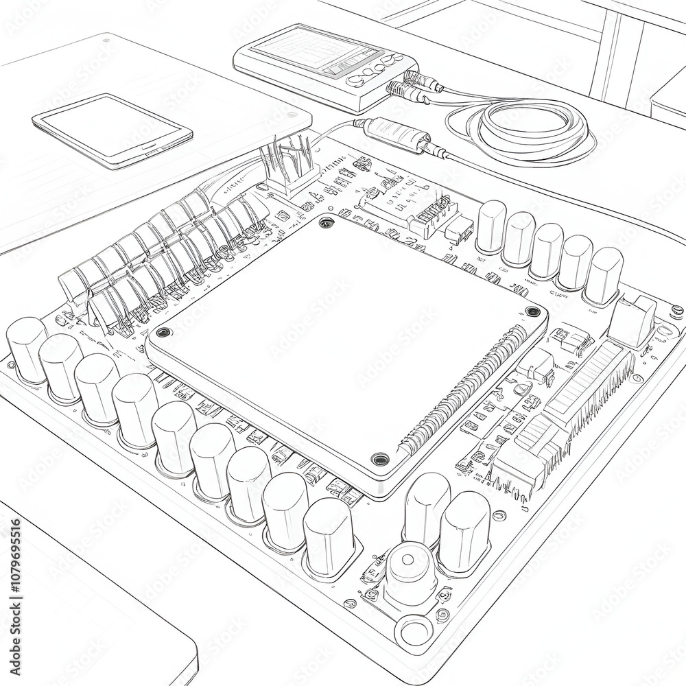 Wires on breadboard and microcontroller with resistor for educational robotics. STEM educational ...