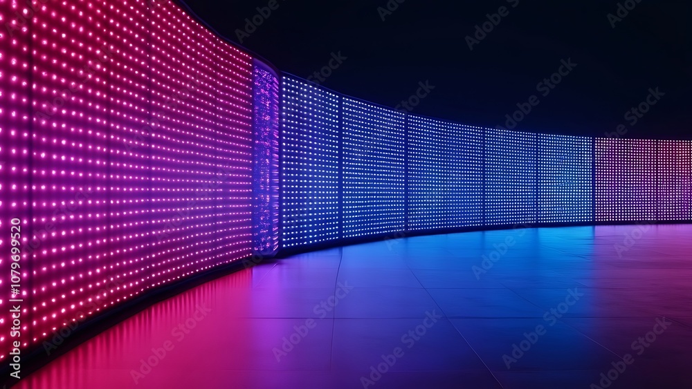 Authentic concave LED display for a wall or platform. Large TV display ...