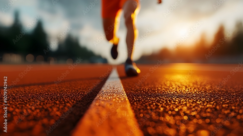 Sprinter poised at the starting line muscles tense and ready to ignite ...