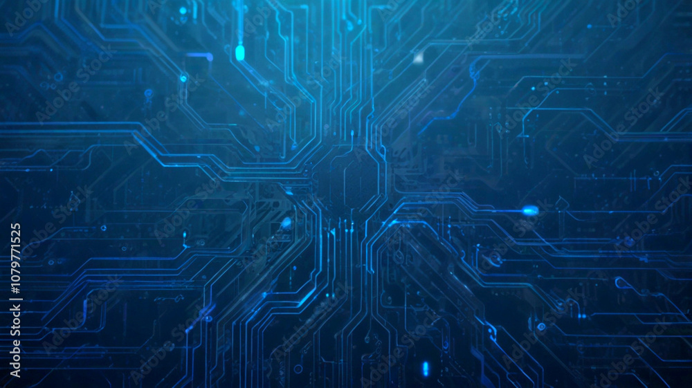 Futuristic vector illustration of a blue circuit board with intricate ...