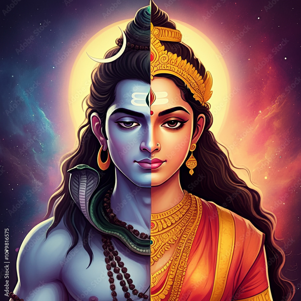 Ardhanarishvara, the half-male, half-female form of Lord Shiva and ...