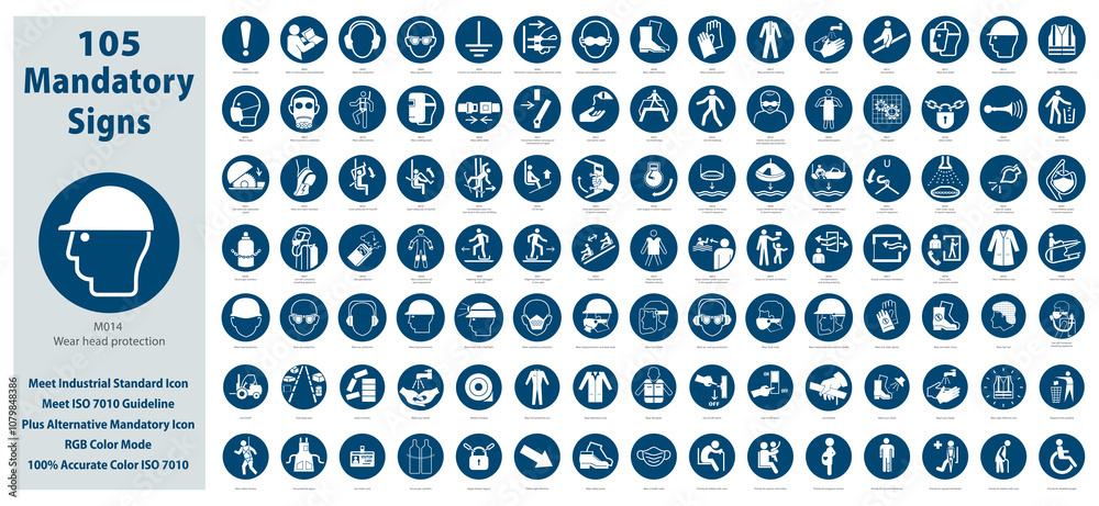 Set Illustration of Mandatory Safety Signs meet ISO 7010 Standards ...