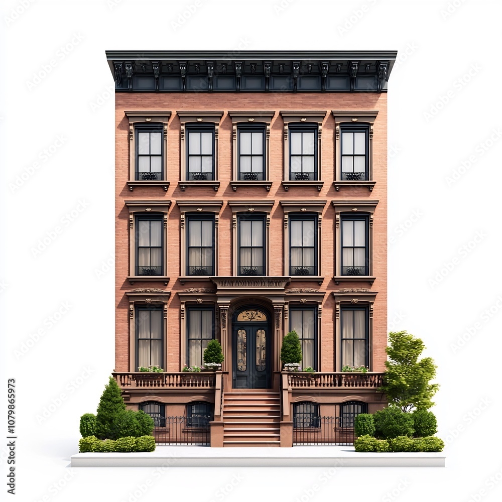 Iconic New York Brownstone Facade with Elegant Details and Charming ...