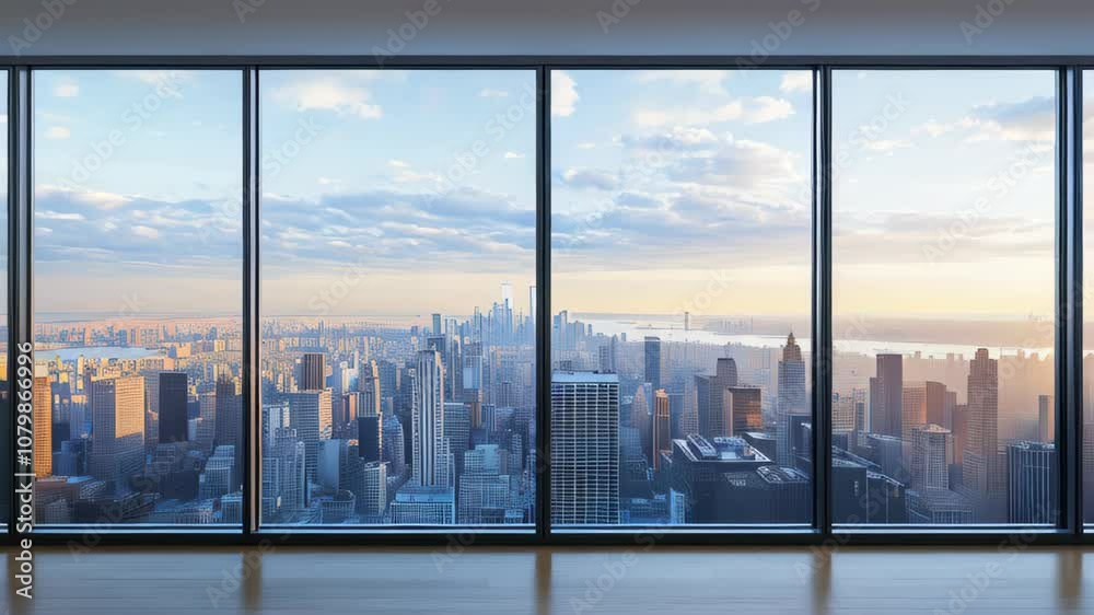 Interior view of an empty room in a skyscraper, showcasing the ...