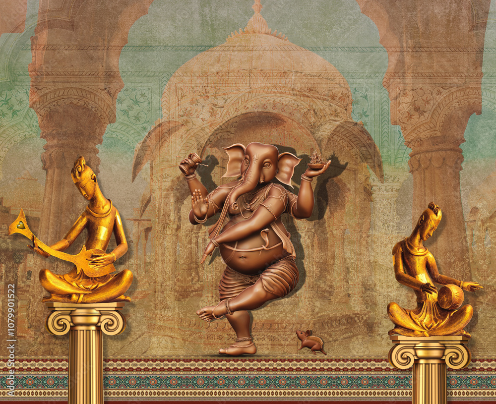 Photo & Art Print 3D illustration of Indian God Ganesha , Texture ...