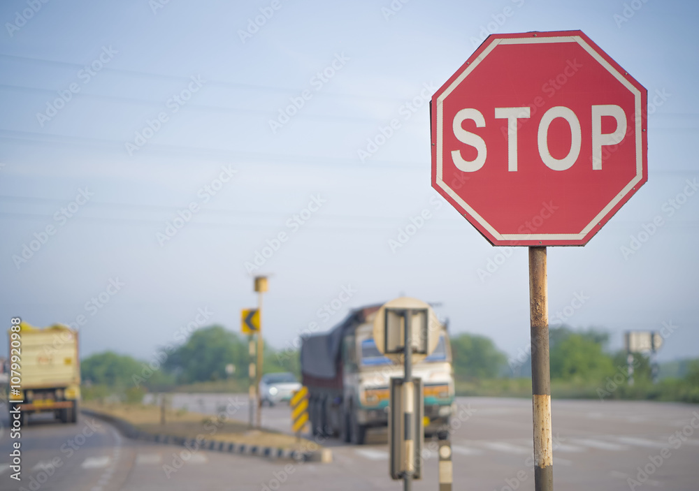 Stop sign on roadside, Clear sky and stop board, Traffic signage in ...