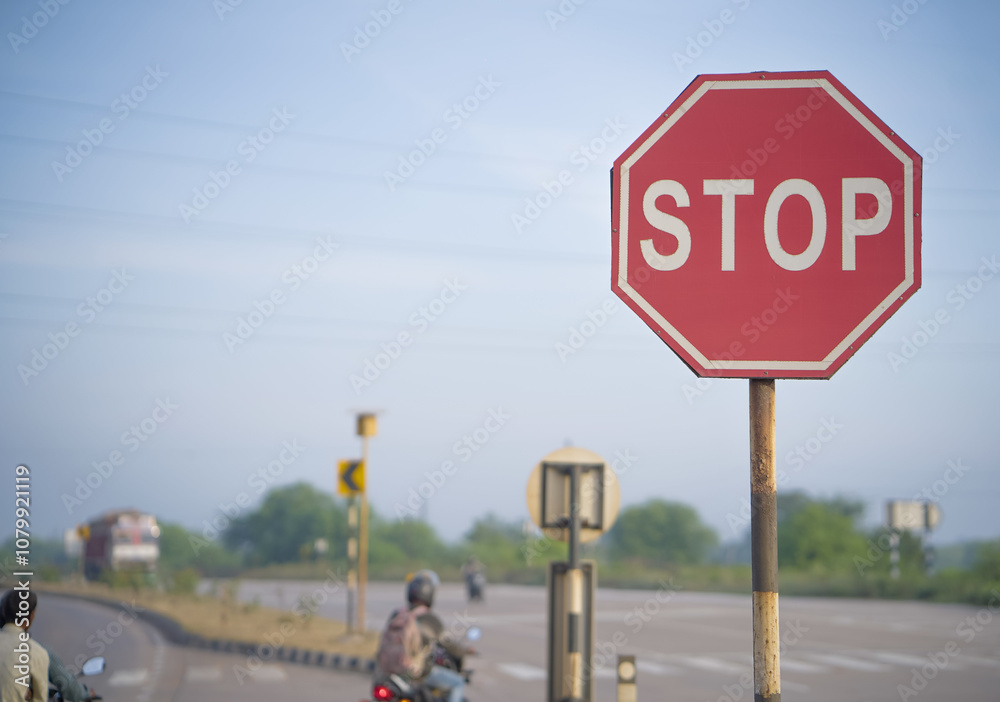 Stop sign on roadside, Clear sky and stop board, Traffic signage in ...