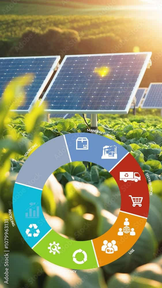 Circular economy line infographic on green nature background ...