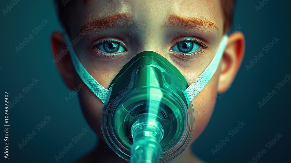 Whooping Cough. Child with oxygen mask receiving treatment for Whooping ...