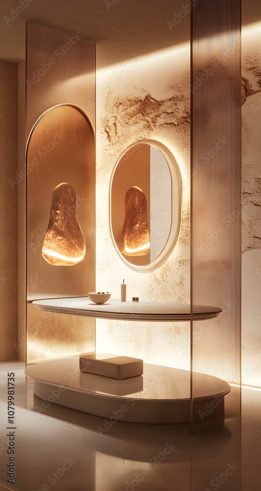 20. A luxurious 3D display with smooth reflective surfaces, floating ...