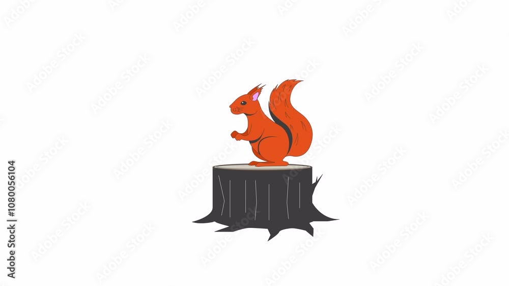 Squirrel standing on tree stump 2D character animation. Wild animal ...