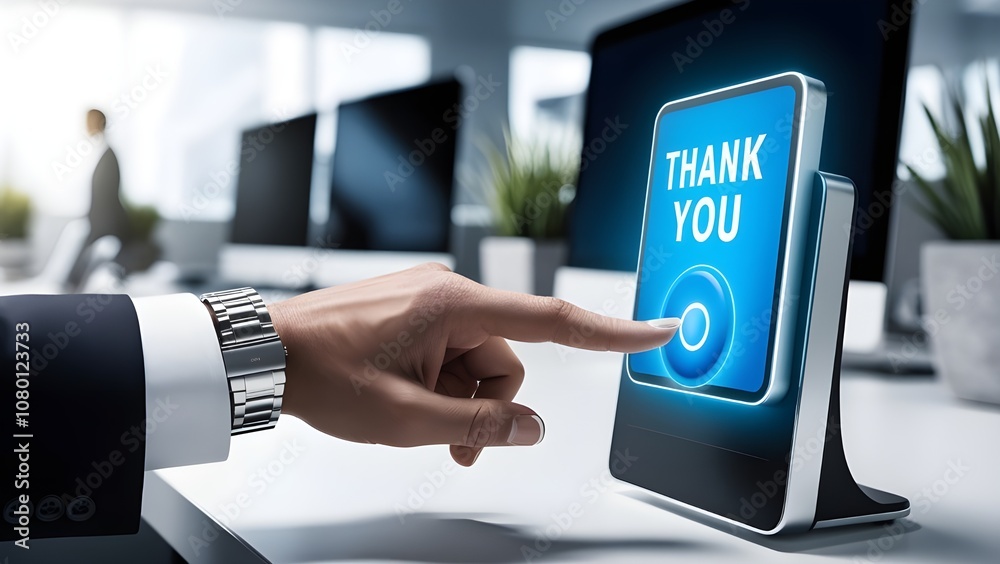 thank you business. businessman showing the message thank you on a ...