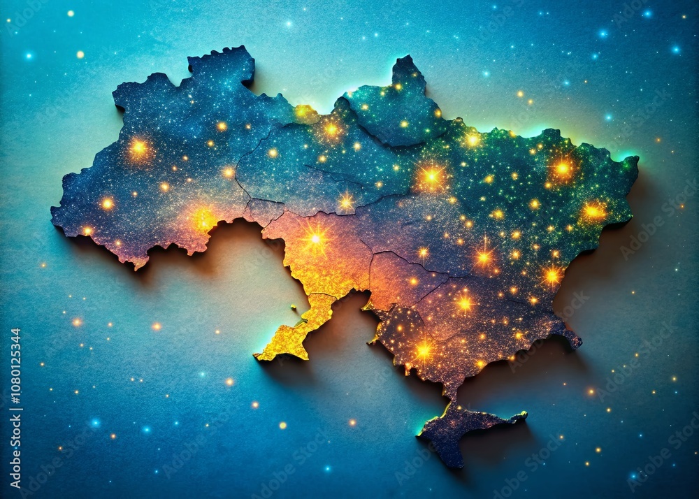 Ukraine Paper Cut Map Night Photography AI Art, Beautiful Map of ...