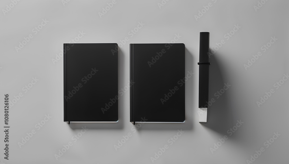 Blank black tissular hard cover book mock up, front, spine and back ...