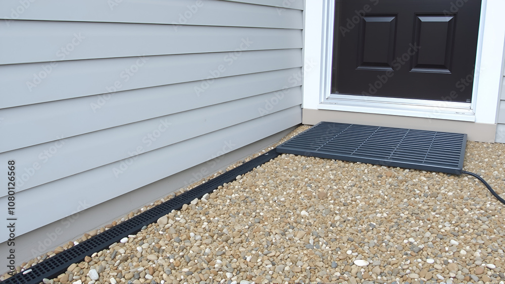 French Drain Gravel Floor along House Wall Outside with Steel Grate by ...