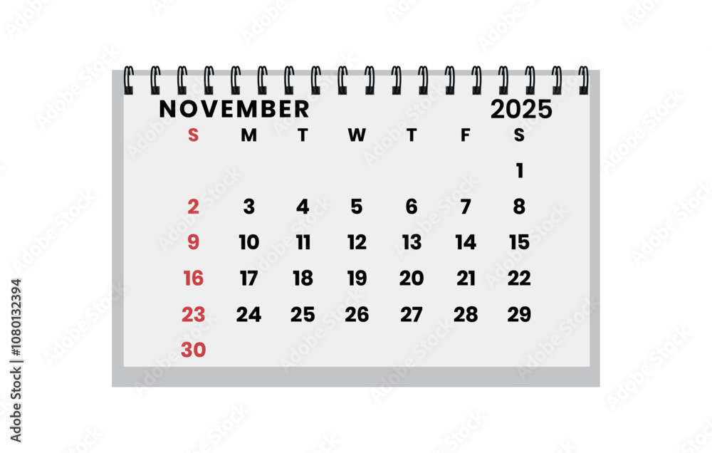 Vector Horizontal Folding Desk Calendar November 2025 Year Calendar
