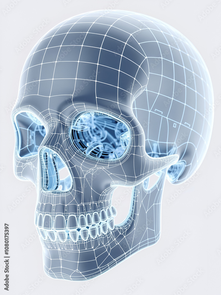 3D Rendered Human Skull Wireframe Focus on Dental Structure for Medical ...