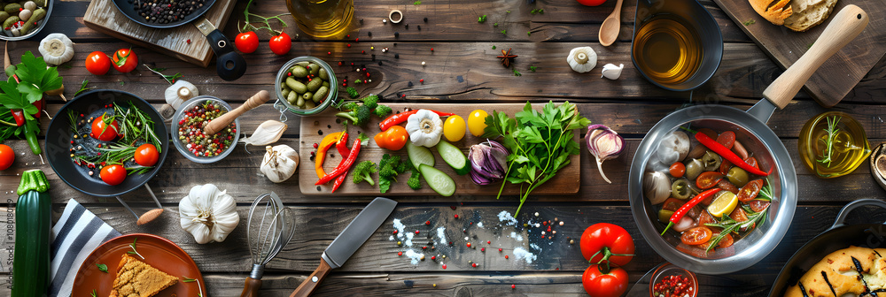 Traditional Home Cooking Techniques Displayed With Ingredients And ...