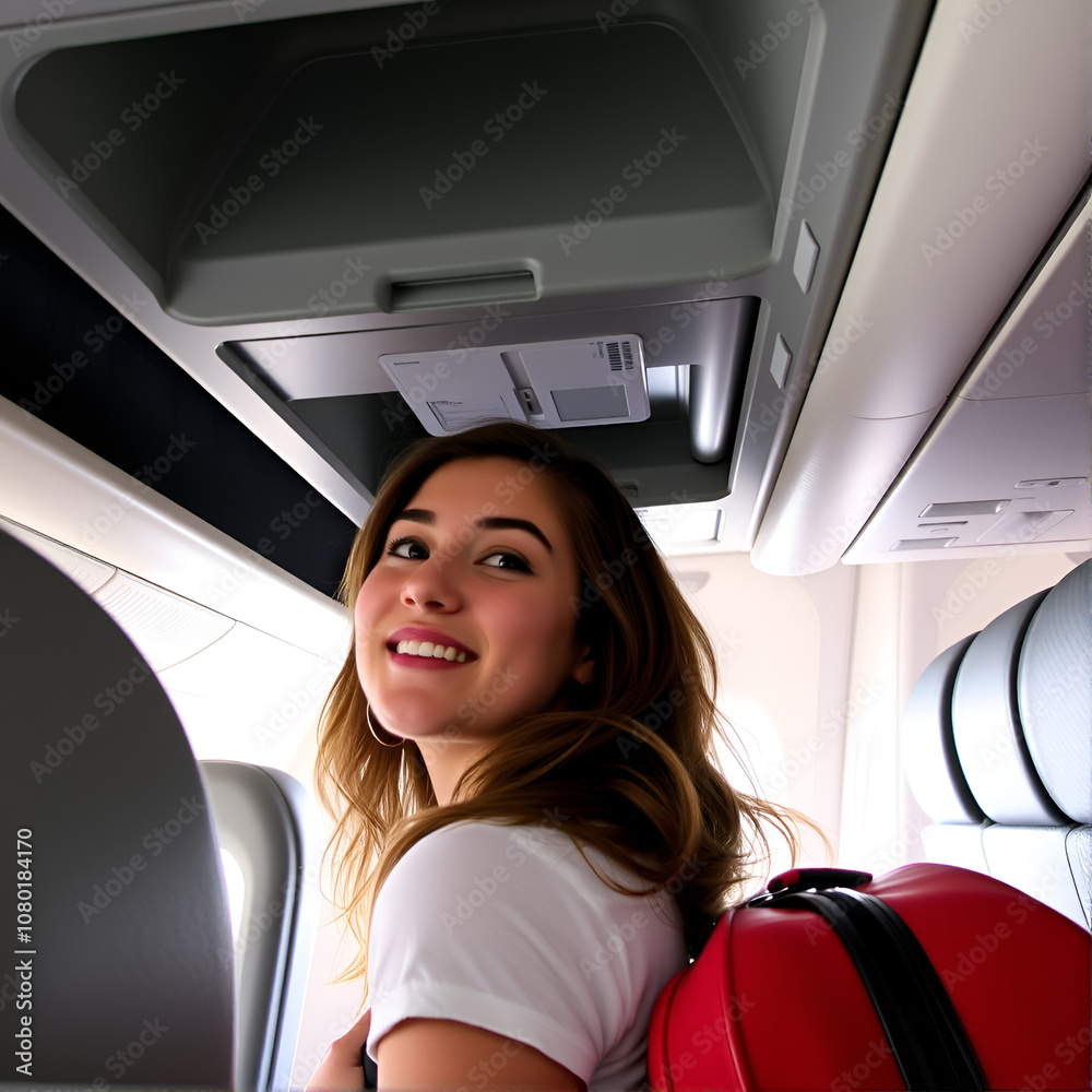 Photo & Art Print Boarding Pass to Adventure: A young woman stows her ...