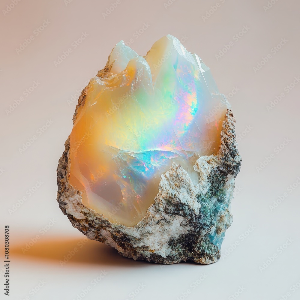 Natural raw opal gemstone specimen with radiant play of color and ...