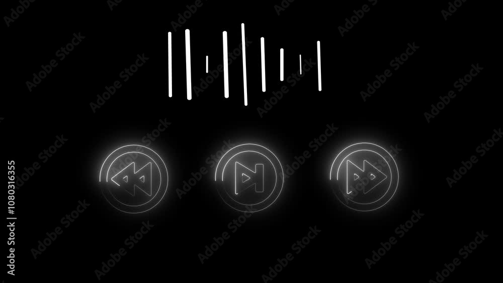 Neon Media Control Icons on Black Background – Rewind, Play, and Fast ...
