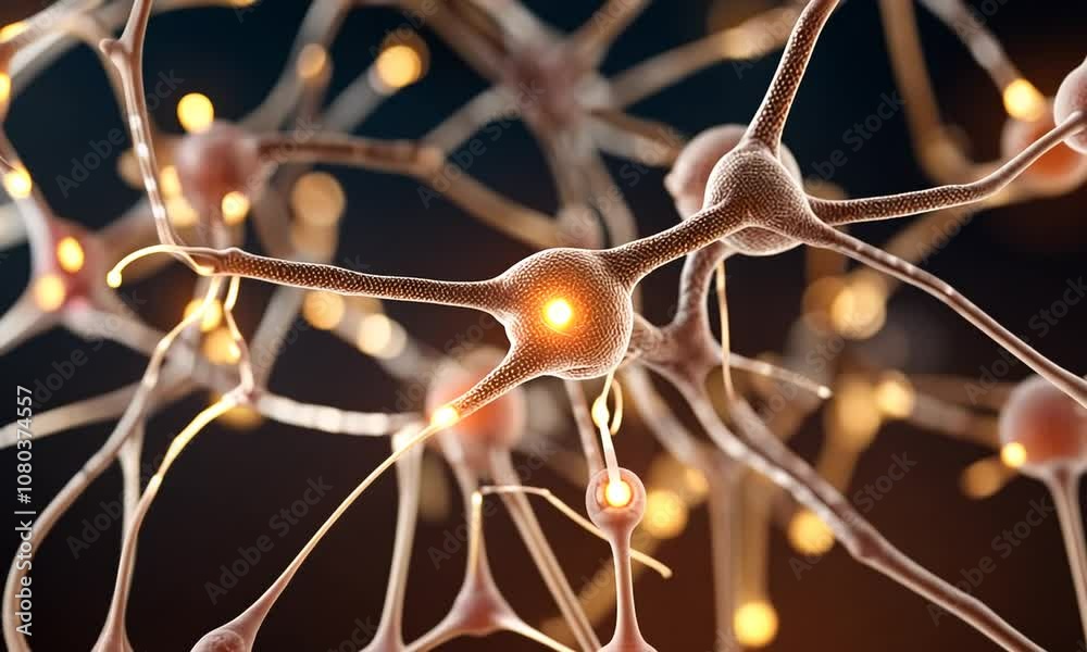 A 3D illustration of a neuron cell with connected axons and dendrites ...