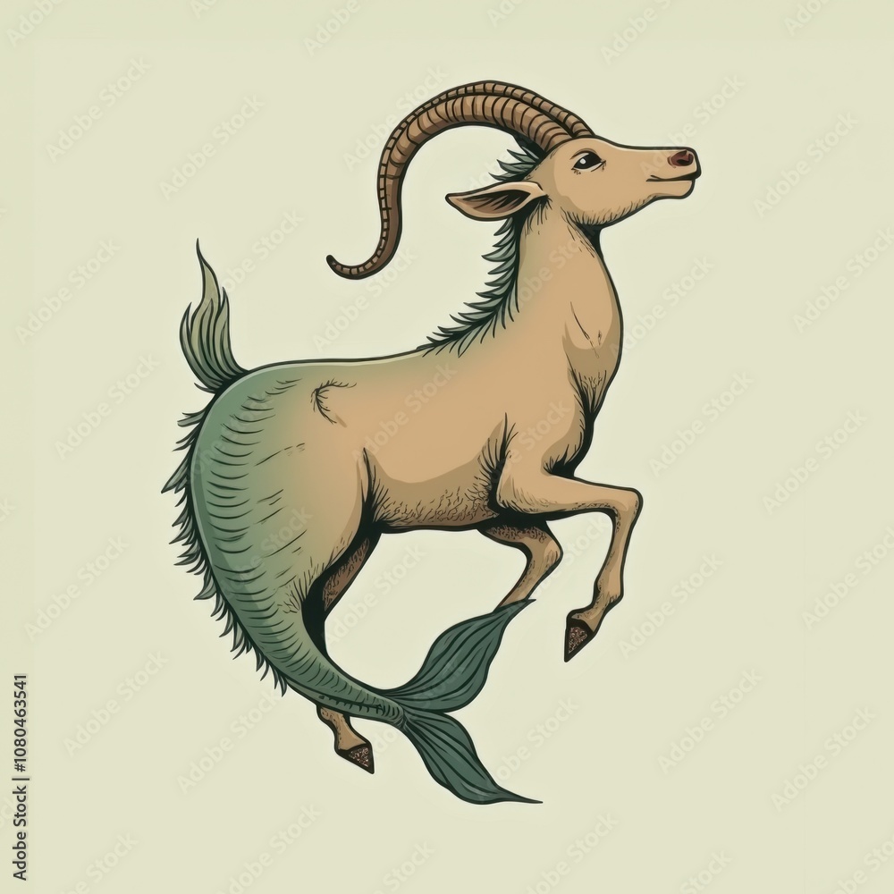 Minimalist Capricorn Goat with Fish Tail in Earthy Tones Stock ...