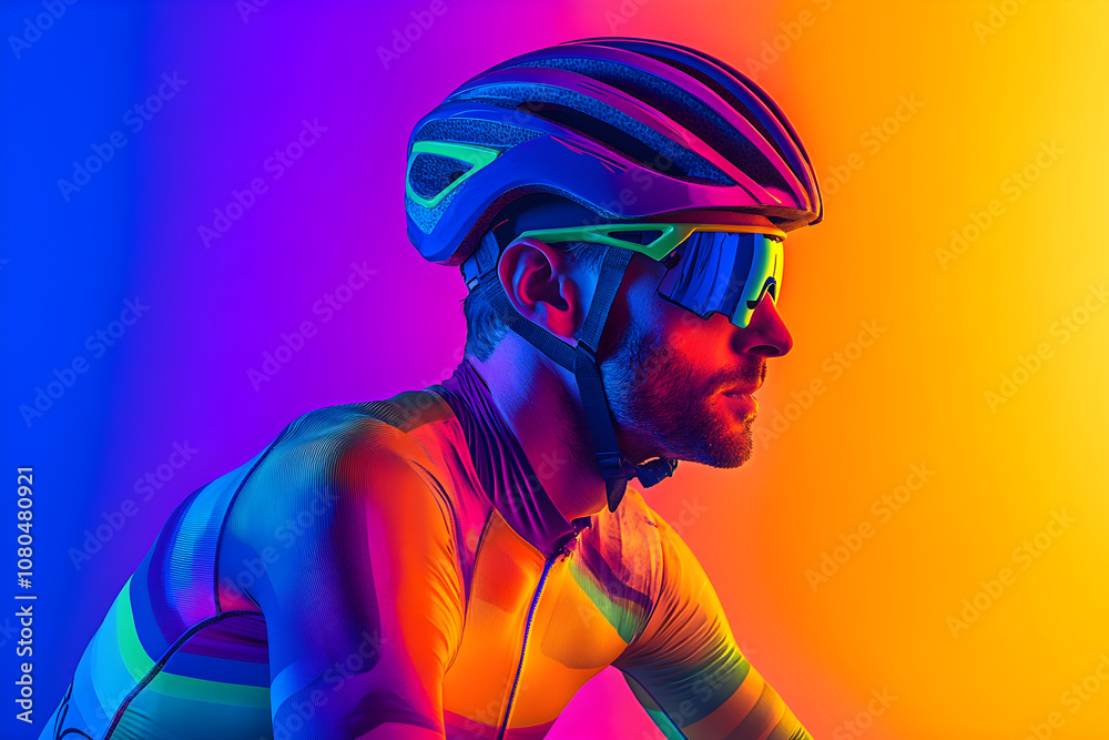 Dynamic Cyclist in High-Performance Gear with Vibrant Helmet Stock ...