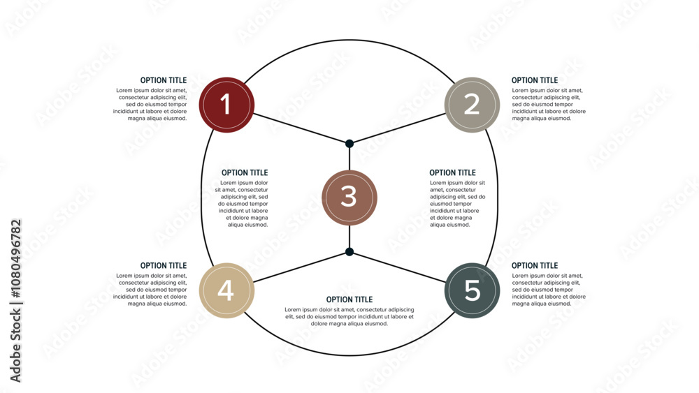 Business process chart infographics with 5 step circles. Round workflow ...