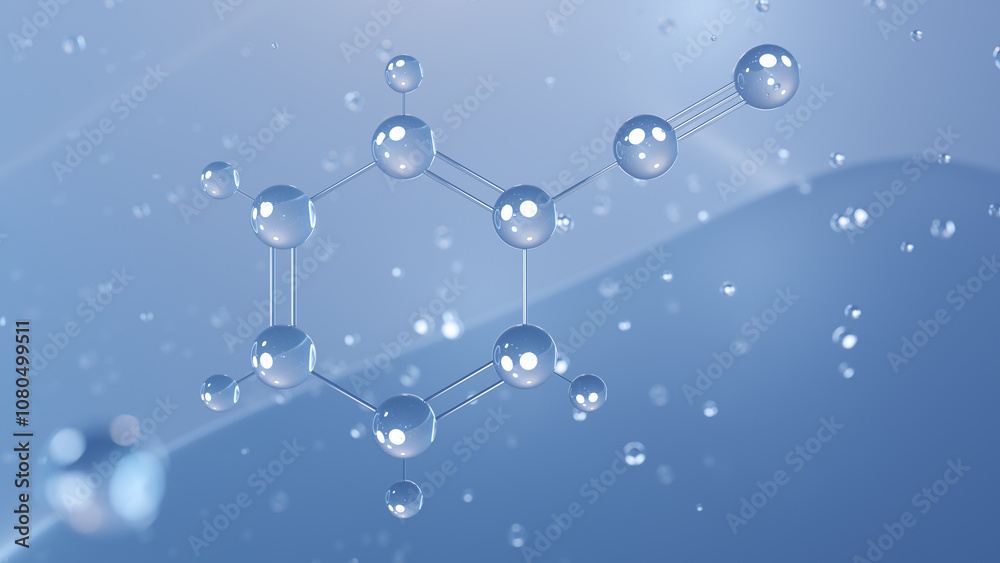 benzonitrile molecular structure, 3d model molecule, aromatic organic ...