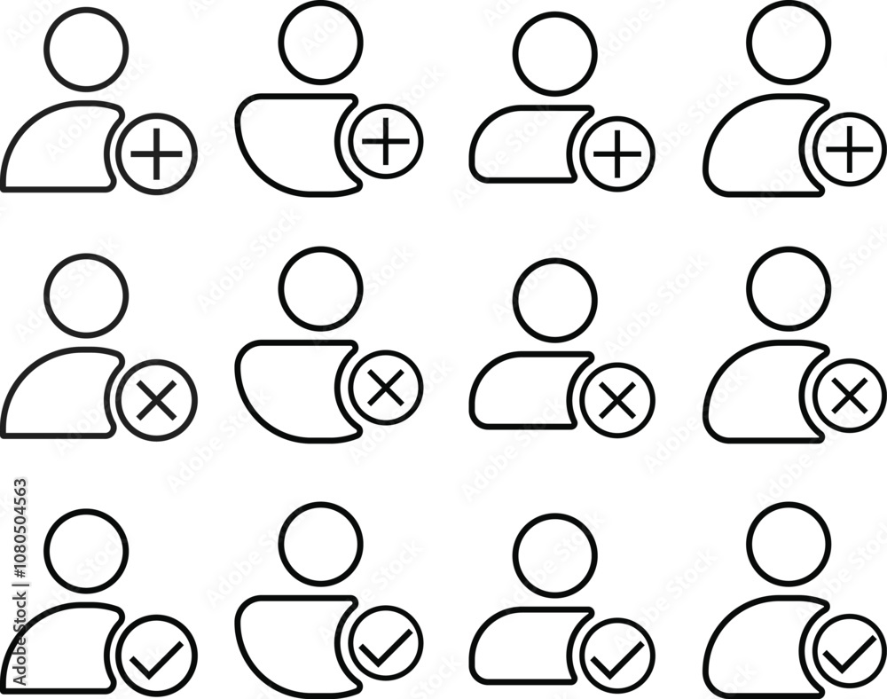 Profile with checkmark icon and crossmark icon set. check mark and ...