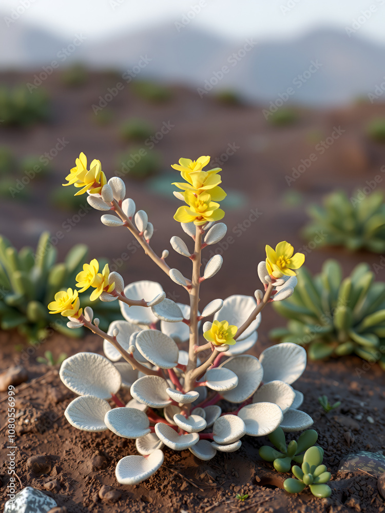 3D-rendered Euphorbia myrsinites plant growing in a digital landscape ...