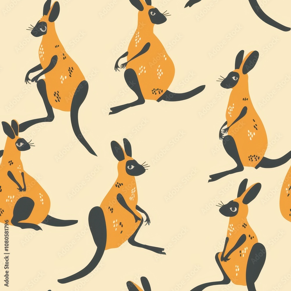 Playful kangaroo pattern design for fabric creative textile art ...