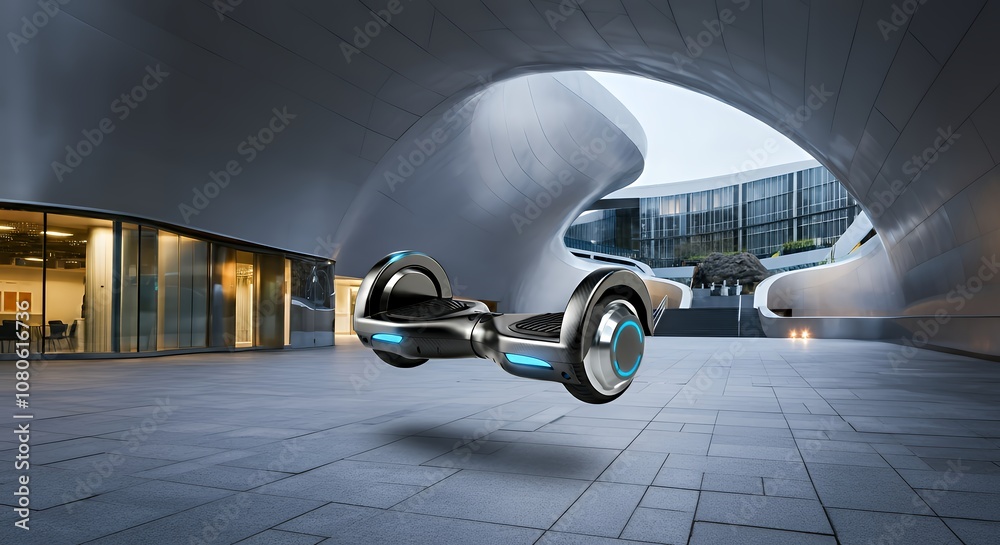 A high-tech hoverboard equipped with AR navigation and safety features ...